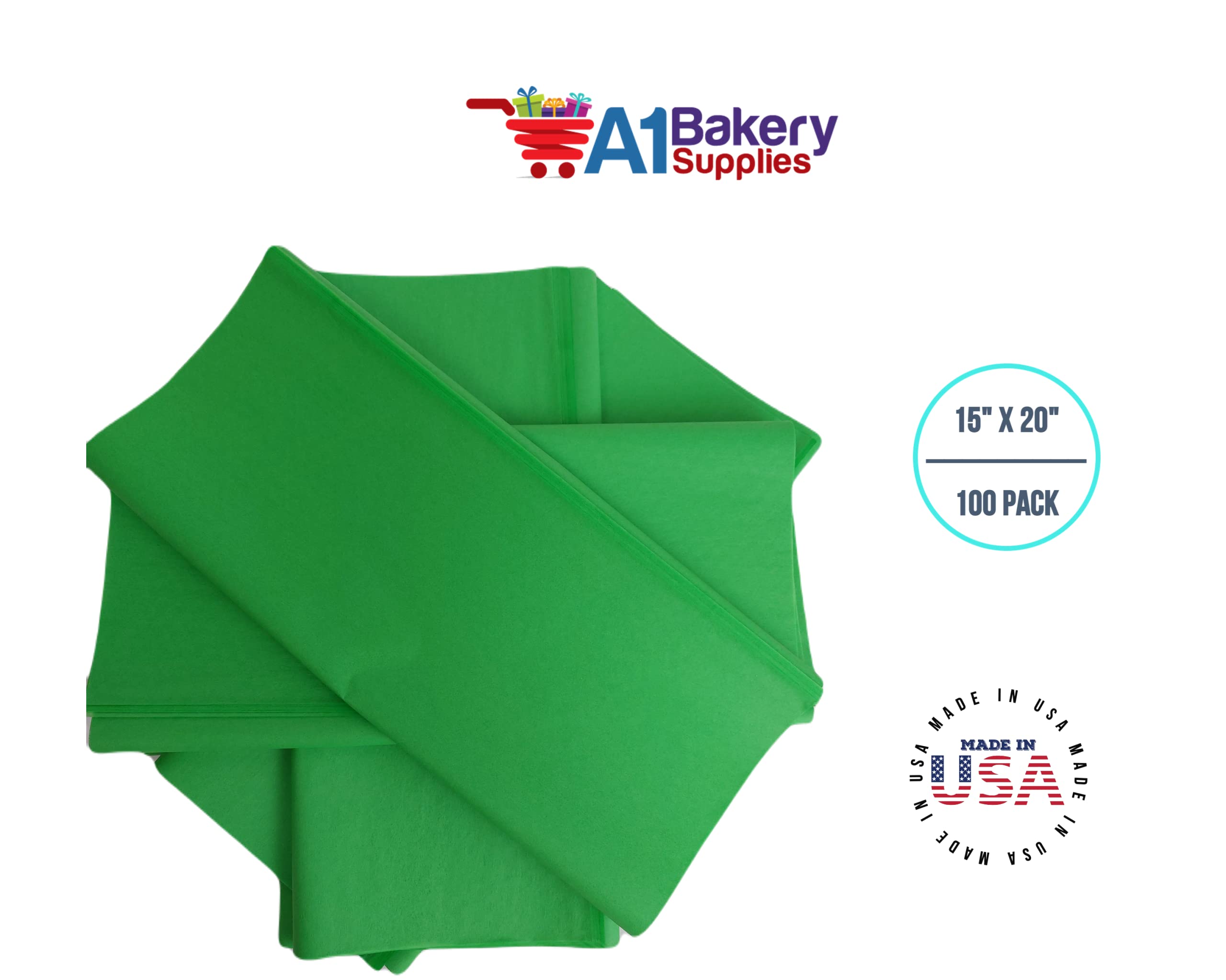 Groovy Green Tissue Paper 15 X 20-100 Sheet Pack Premium HIgh Quality Tissue A1 Bakeru Supplies Made in USA