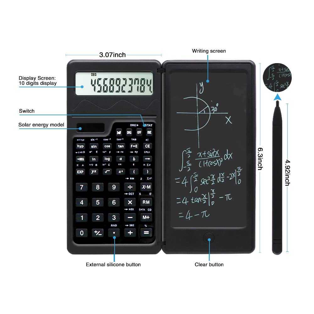 Solar Scientific Calculators,Lvesunny Scientific Calculator with Notepad, Large 10-Digit Display Screen, Solar and Battery Power, Ideal for Basic Math, Perfect School Supplies for Students (Solar)