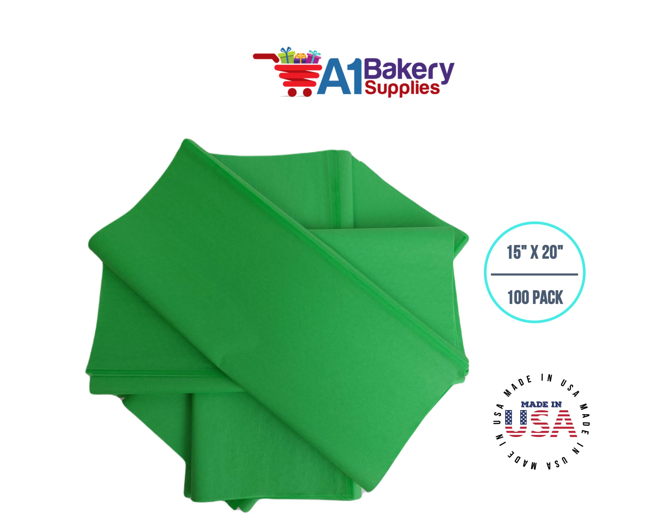 Groovy Green Tissue Paper 15 X 20-100 Sheet Pack Premium HIgh Quality Tissue A1 Bakeru Supplies Made in USA