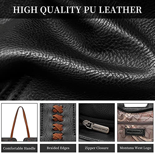 Montana West Black Tote Bag for Women Top Handle Satchel Purse Oversized Shoulder Handbag Hobo Bags MWC-118BK, Black