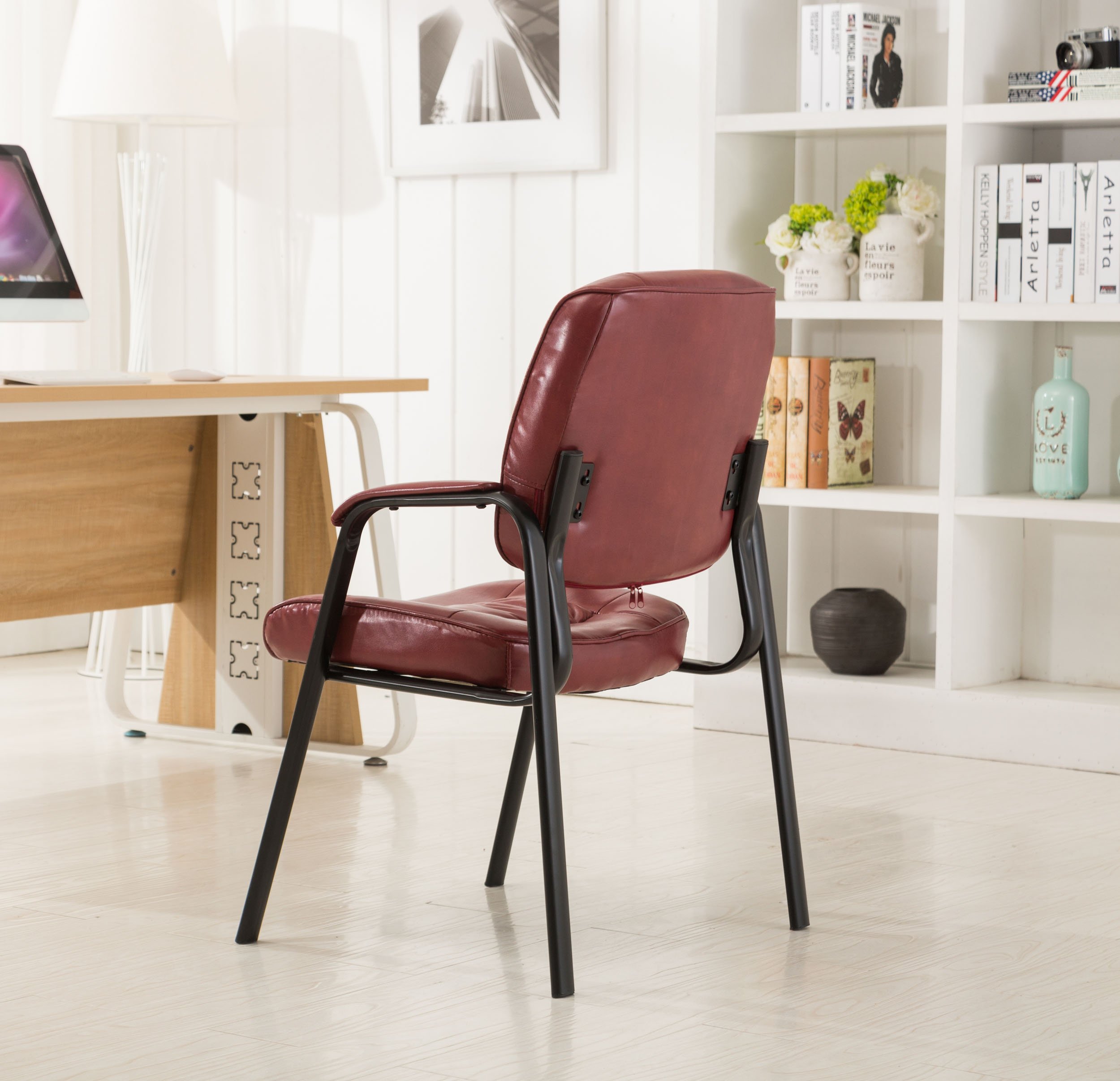 BTEXPERT Leather Office Executive Waiting Room Guest Reception Side Conference Chair, Burgundy, 1