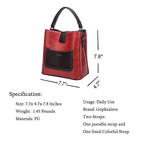 Crossbody Small Bucket Bag For Women Girls Double Strap PU Leather Purse Vintage Shoulder Bag Handbag