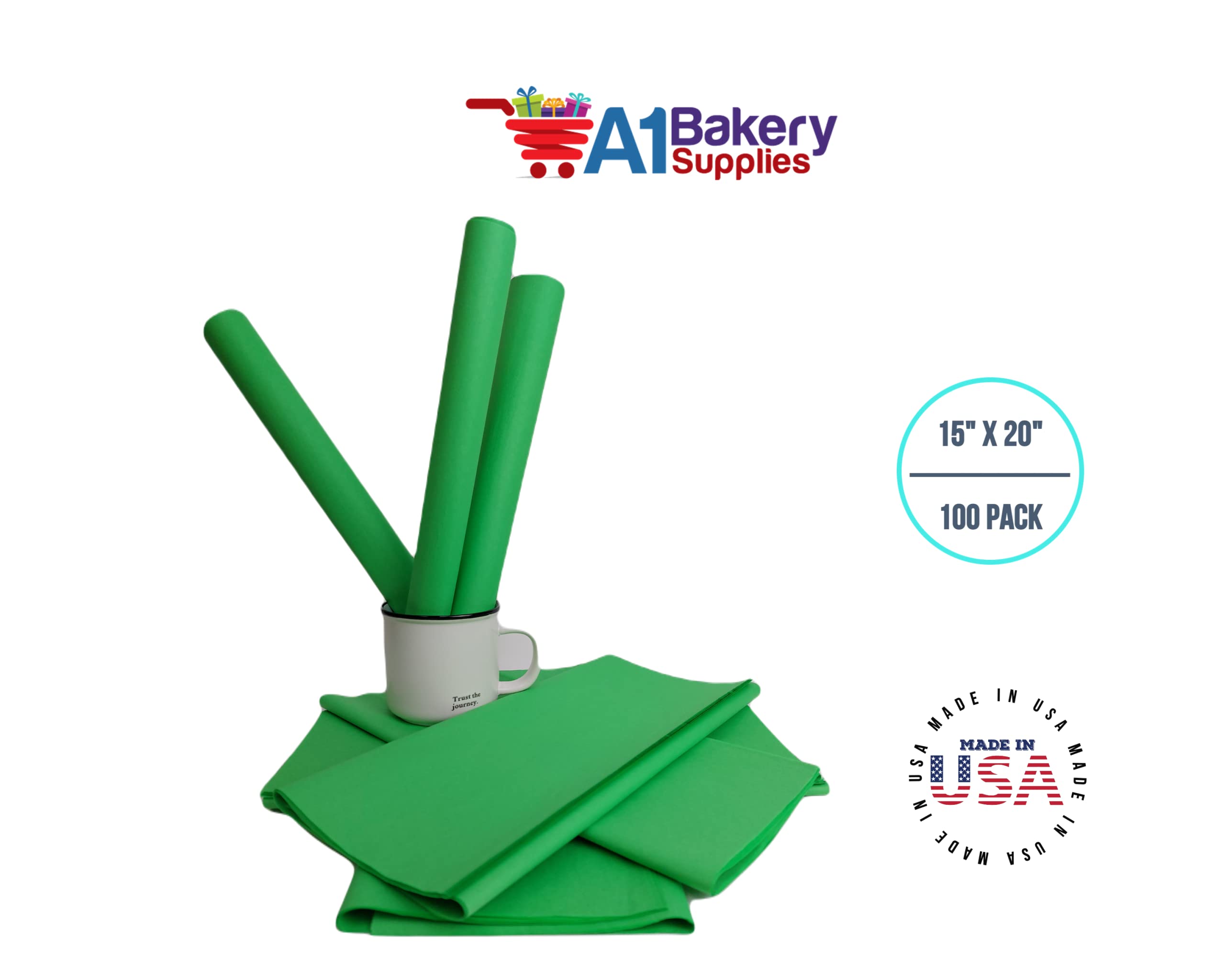Groovy Green Tissue Paper 15 X 20-100 Sheet Pack Premium HIgh Quality Tissue A1 Bakeru Supplies Made in USA