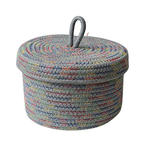 SDLAJOLLA Storage Basket with Lid Woven Cotton Rope Storage Basket Home Decoration for Shelves Bedside Coffee Table Suitable for Storaging Scissors Rubber Band Paperclip