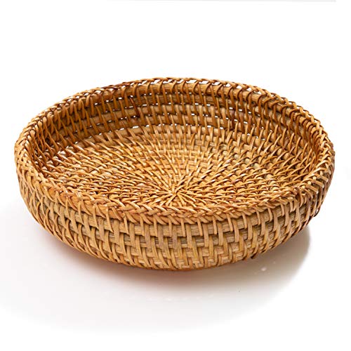 Small Key Bowl for Entryway Table Wicker Decorative Bowls Keys Holder Basket Handmade Woven Display Wall Baskets Rattan Fruit Candy Wallet Storage Organizing Kitchen Countertop (XS: 7.3" Set 1)