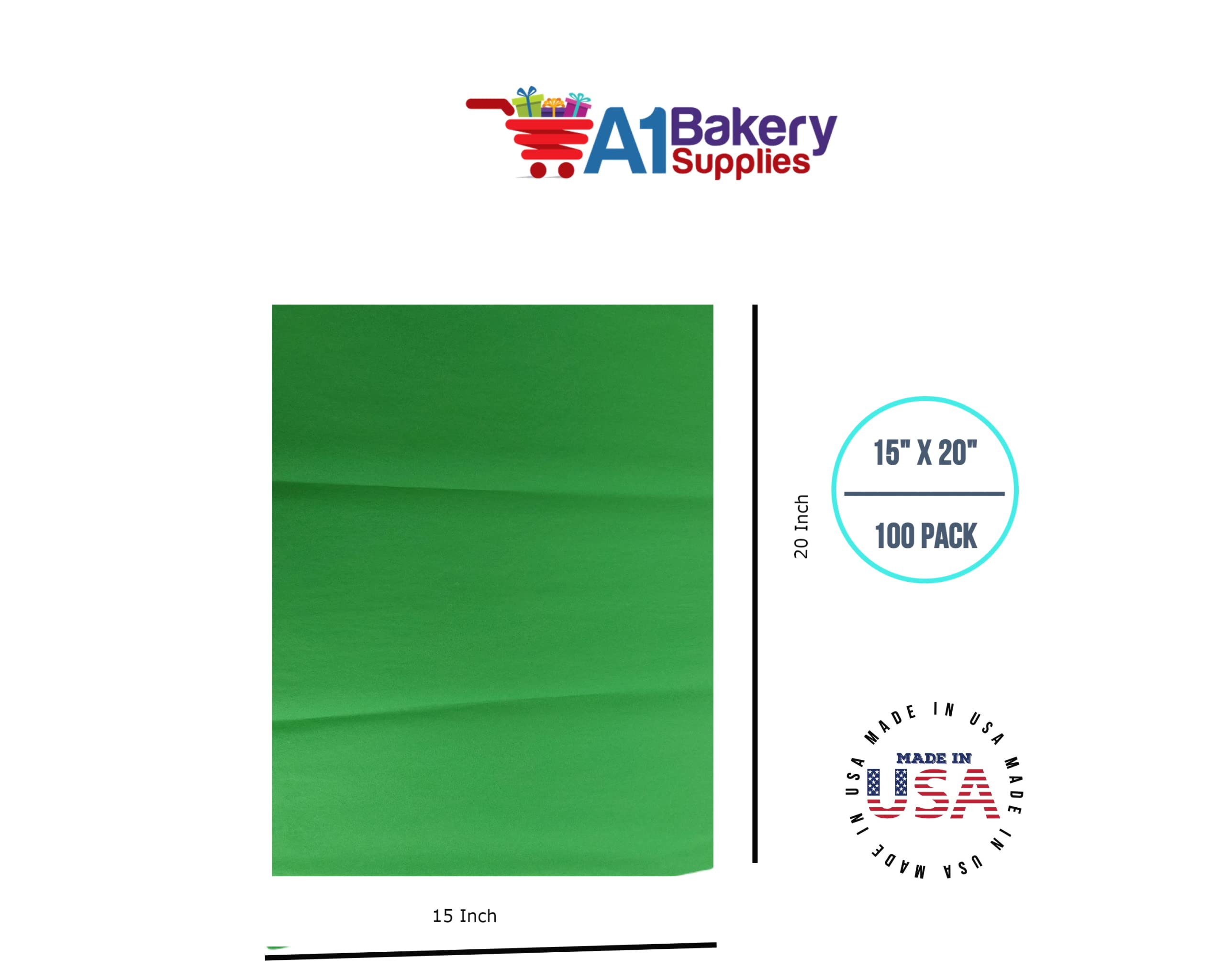 Groovy Green Tissue Paper 15 X 20-100 Sheet Pack Premium HIgh Quality Tissue A1 Bakeru Supplies Made in USA
