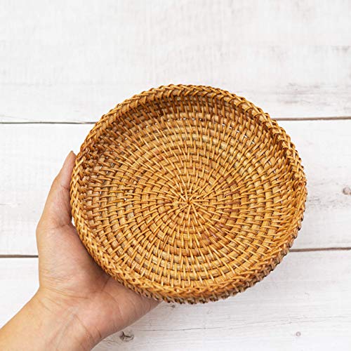 Small Key Bowl for Entryway Table Wicker Decorative Bowls Keys Holder Basket Handmade Woven Display Wall Baskets Rattan Fruit Candy Wallet Storage Organizing Kitchen Countertop (XS: 7.3" Set 1)