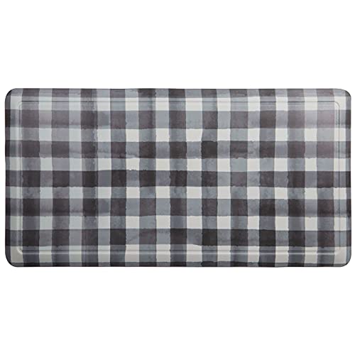 Home Dynamix Cat Cora Printed Embossed Gentle Step Buffalo Check French Country Kitchen Mat, Black/White, 19.6" x 39.3"