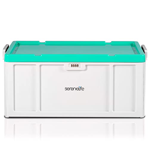 SereneLifeHome Locking Storage Container Bin, 5 Gallon Capacity Lockable Box, Combination Lock, Side Carry Handle Grips, 17.25โ x 10.5โ x 7.25โ L x W x H, white, green (SLSBIN15)