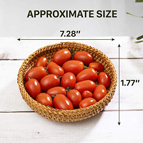 Small Key Bowl for Entryway Table Wicker Decorative Bowls Keys Holder Basket Handmade Woven Display Wall Baskets Rattan Fruit Candy Wallet Storage Organizing Kitchen Countertop (XS: 7.3" Set 1)