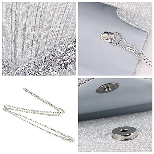 Gabrine Women's Shiny Rhinestone Evening Bag Pleated Envelop Bag Handbag Clutch Purse for Wedding Party Prom