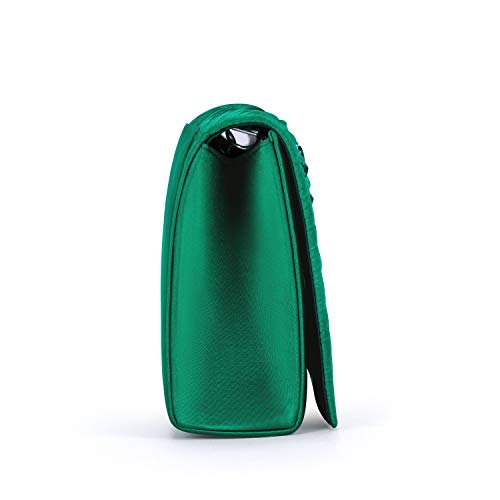 Mulian LilY M366 Women Pleated Satin Rhinestone Brooch Evening Bags Prom Clutch Purse With Detachable Chain Strap Green