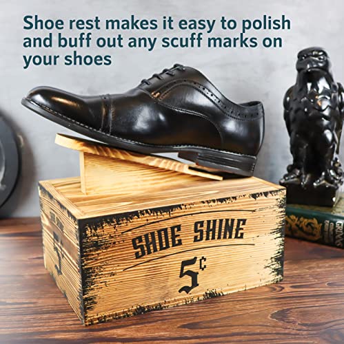 Old & Bold Vintage Wooden Shoe Shine Box With Foot Rest - Rustic Wood Box Perfect for Jewelry and Antiques - Gentlemanās Box