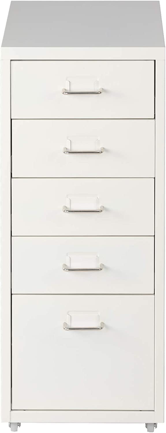 Vilobos 5 Drawer Chest, Vertical Storage File Cabinet on Wheels for Home Office Metal (Creamy-White)