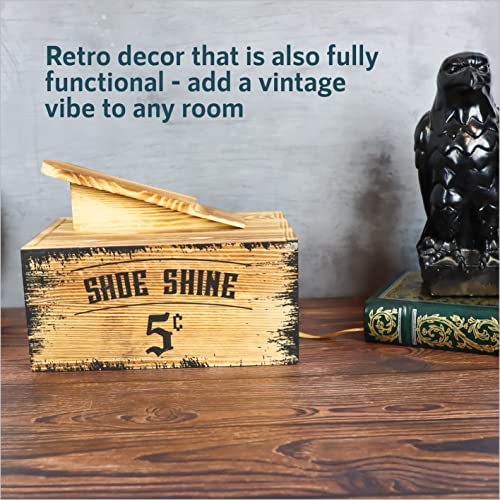 Old & Bold Vintage Wooden Shoe Shine Box With Foot Rest - Rustic Wood Box Perfect for Jewelry and Antiques - Gentlemanās Box