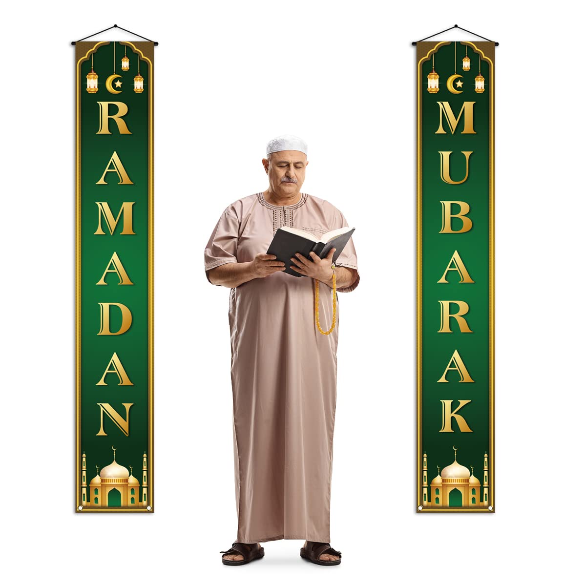Ramadan Mubarak Porch Banner Islamic Mosque Lamp Muslim Religious Holiday Front Door Sign Wall Hanging Party Decoration