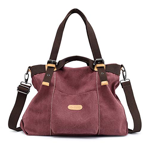 Women Canvas Handbags Hobo Shoulder Purse, Large Capacity Tote Crossbody Bag Satchel (Purple)