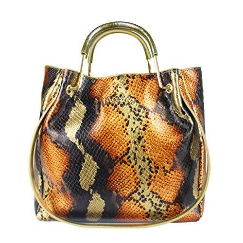 MEL JUN Genuine Leather Handbags for Women, Fashion Women's Purses and Handbags Work Tote Bag Shoulder Crossbody Bags -Gold