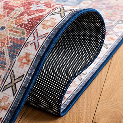 SAFAVIEH Tucson Collection Machine Washable Slip Resistant 6' x 9' Blue/Rust TSN110M Vintage Persian Medallion Living Room Dining Bedroom Area Rug