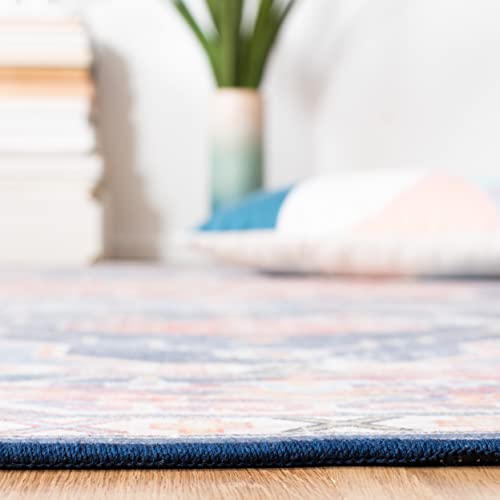 SAFAVIEH Tucson Collection Machine Washable Slip Resistant 6' x 9' Blue/Rust TSN110M Vintage Persian Medallion Living Room Dining Bedroom Area Rug