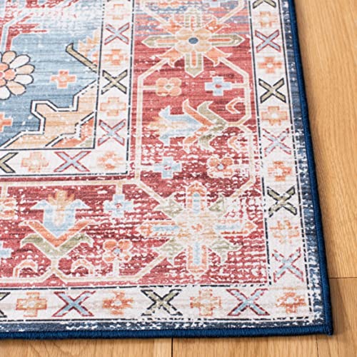 SAFAVIEH Tucson Collection Machine Washable Slip Resistant 6' x 9' Blue/Rust TSN110M Vintage Persian Medallion Living Room Dining Bedroom Area Rug