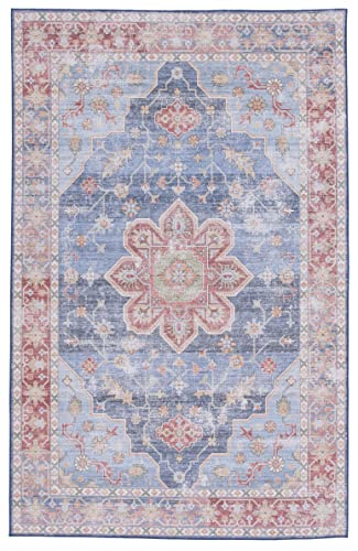 SAFAVIEH Tucson Collection Machine Washable Slip Resistant 6' x 9' Blue/Rust TSN110M Vintage Persian Medallion Living Room Dining Bedroom Area Rug