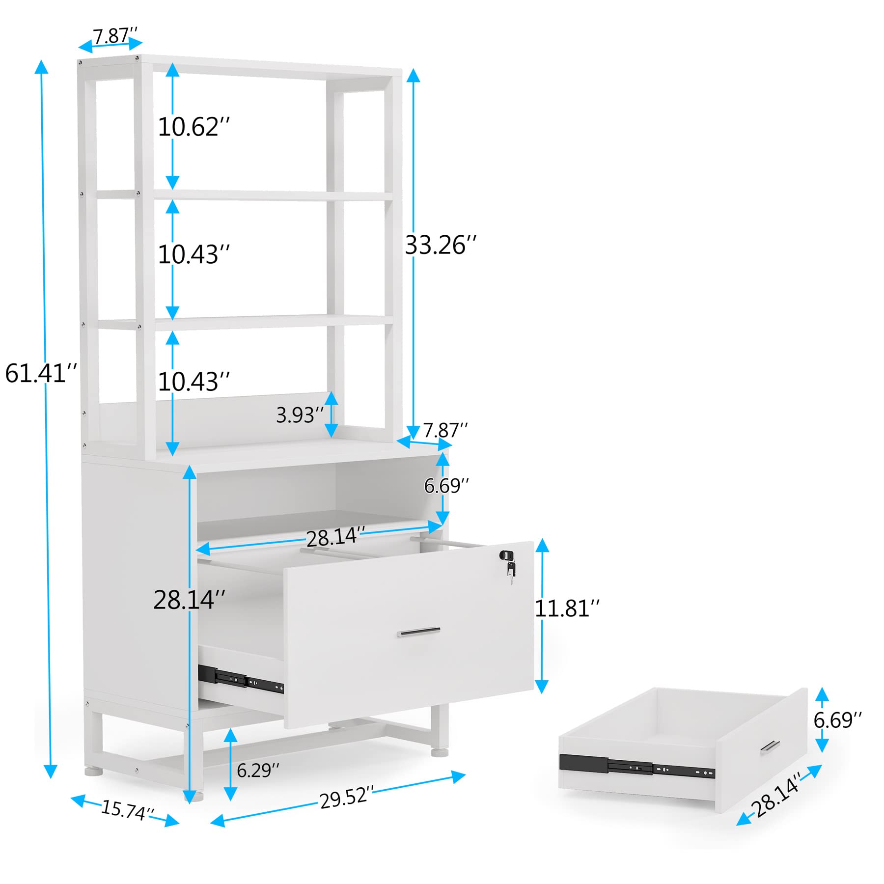 Tribesigns 2 Drawer Vertical File Cabinet with Lock & Bookshelf, Letter Size Large Modern Filing Cabinet Printer Stand with Open Storage Shelves for Home Office, White