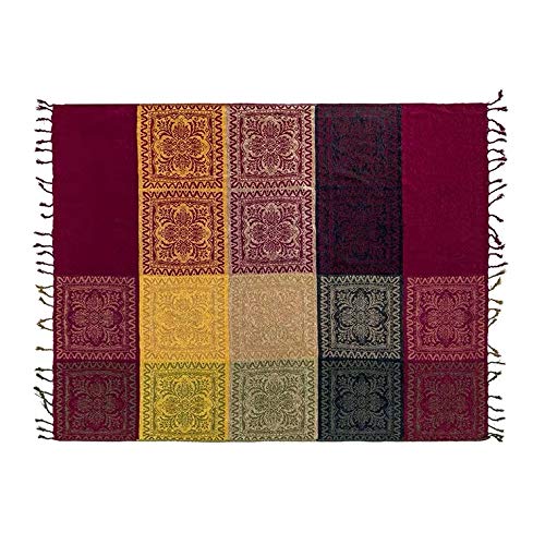 Boho Throw Blanket, Chenille Jacquard Tassels Throw Blankets for Bed Couch Soft Chair, Bohemian Fringe Tassels (Red, S:60x75