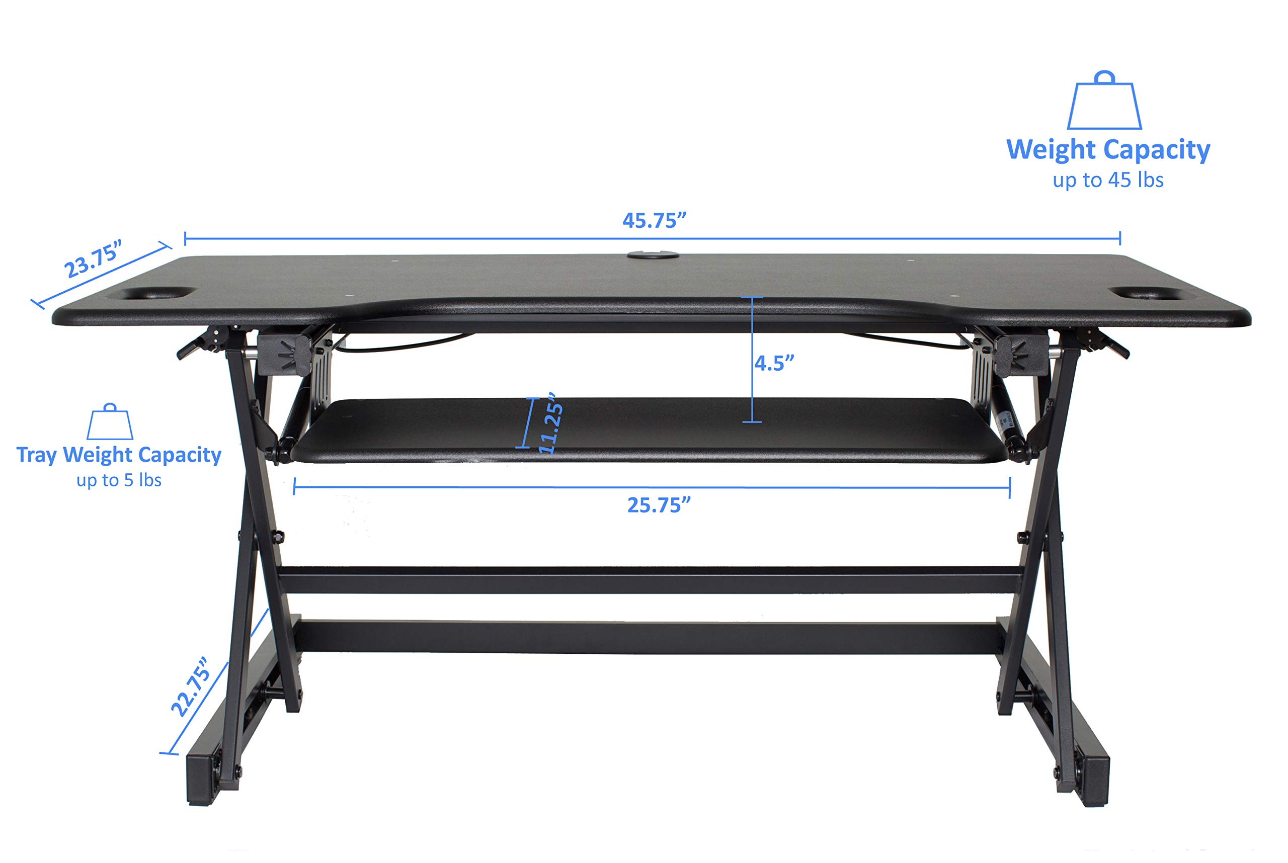 Rocelco 46" Large Adjustable Standing Desk Converter with Triple Monitor Mount - Sit Stand Up Computer Workstation Riser - Retractable Keyboard Tray - (R DADRB-46-DM3), Black