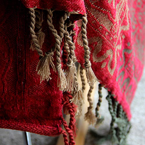Boho Throw Blanket, Chenille Jacquard Tassels Throw Blankets for Bed Couch Soft Chair, Bohemian Fringe Tassels (Red, S:60x75