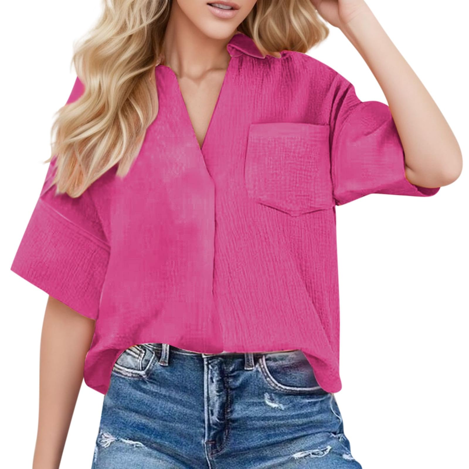 Cheifay Tank Tops Women Cotton Pack Womens Summer Tops Casual Button Down V Neck Shirts Comfort Breathable Outfits Beach T-Shirts with Pocket Tank Tops Women Graphic Gym