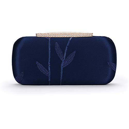 Mulian LilY M034 Evening Clutch Purses Lace Satin Beaded Sequin Prom Party Clutch Bag For Women Navy