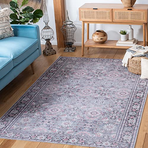 SAFAVIEH Serapi Collection Machine Washable 4' x 6' Grey/Pink SEP584F Boho Chic Entryway Living Room Foyer Bedroom Accent Rug