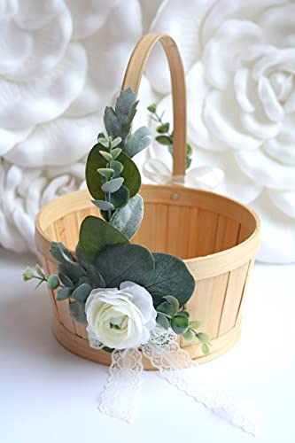 Willow Basket, Flower Girl Basket, Willow Flower Basket, Rustic Flower Girl Baskets, Decorated Basket, Wood Wedding Baskets, Flower Baskets (Pillow Personalized)