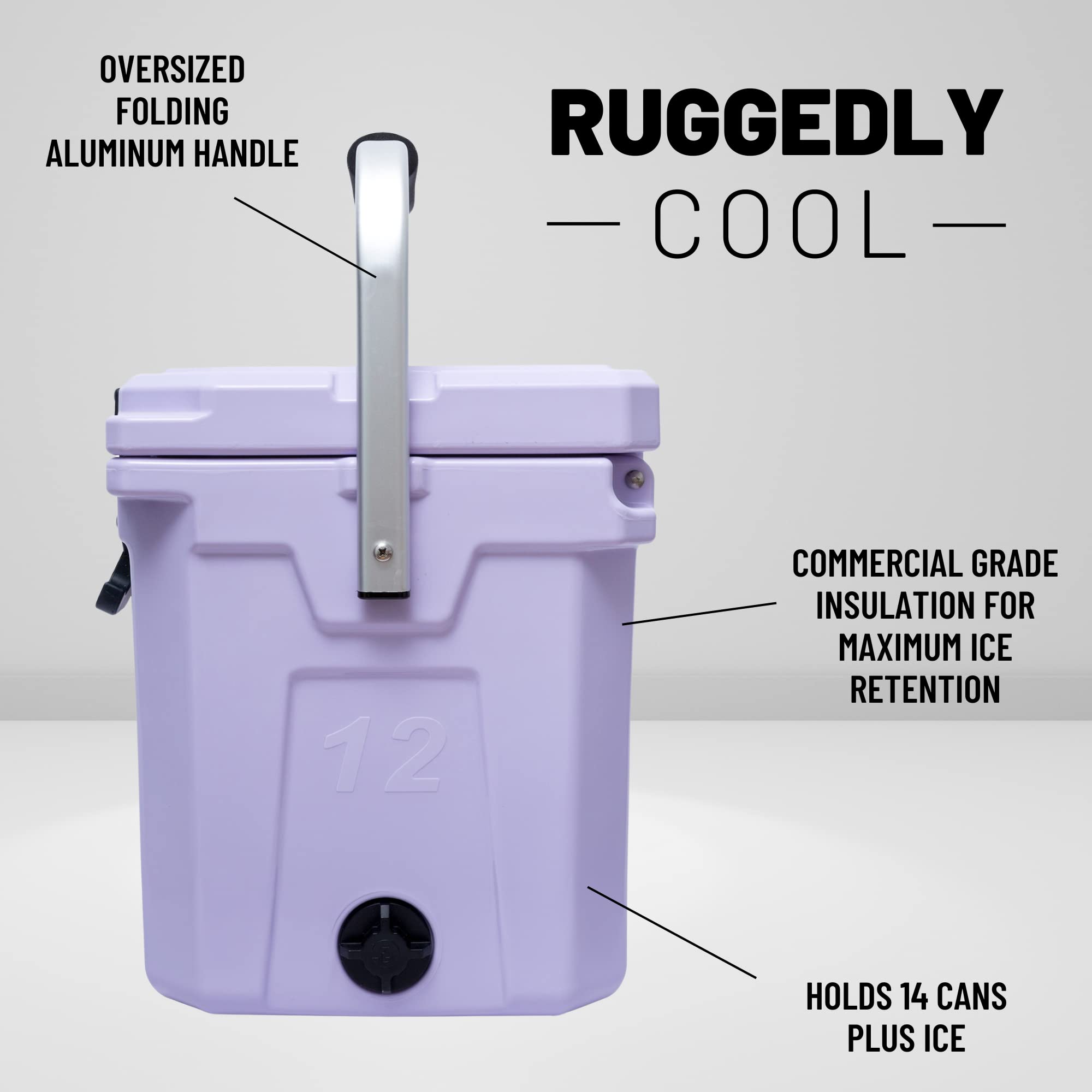 CAMP-ZERO 12L-12.6 Quart Portable Hard Cooler Ice Chest, Perfect for Drinks, Lunch, Beach, Picnics, Boating, Camping and Travel with 2 Molded-in Cup Holders and Folding Aluminum Handle