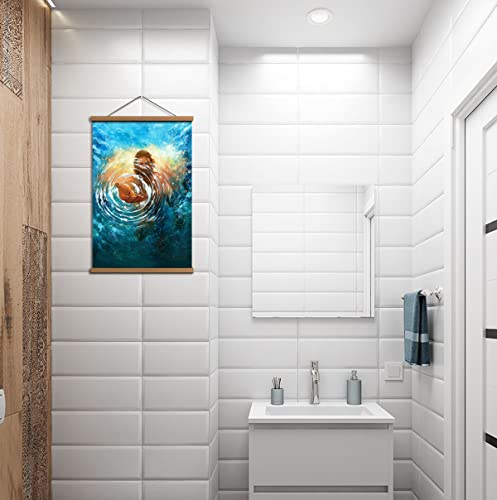 Jesus Hanging Poster Wall Art with Wooden Frame - Fabric Canvas Print Painting Pictures 16x24 inch for Wall