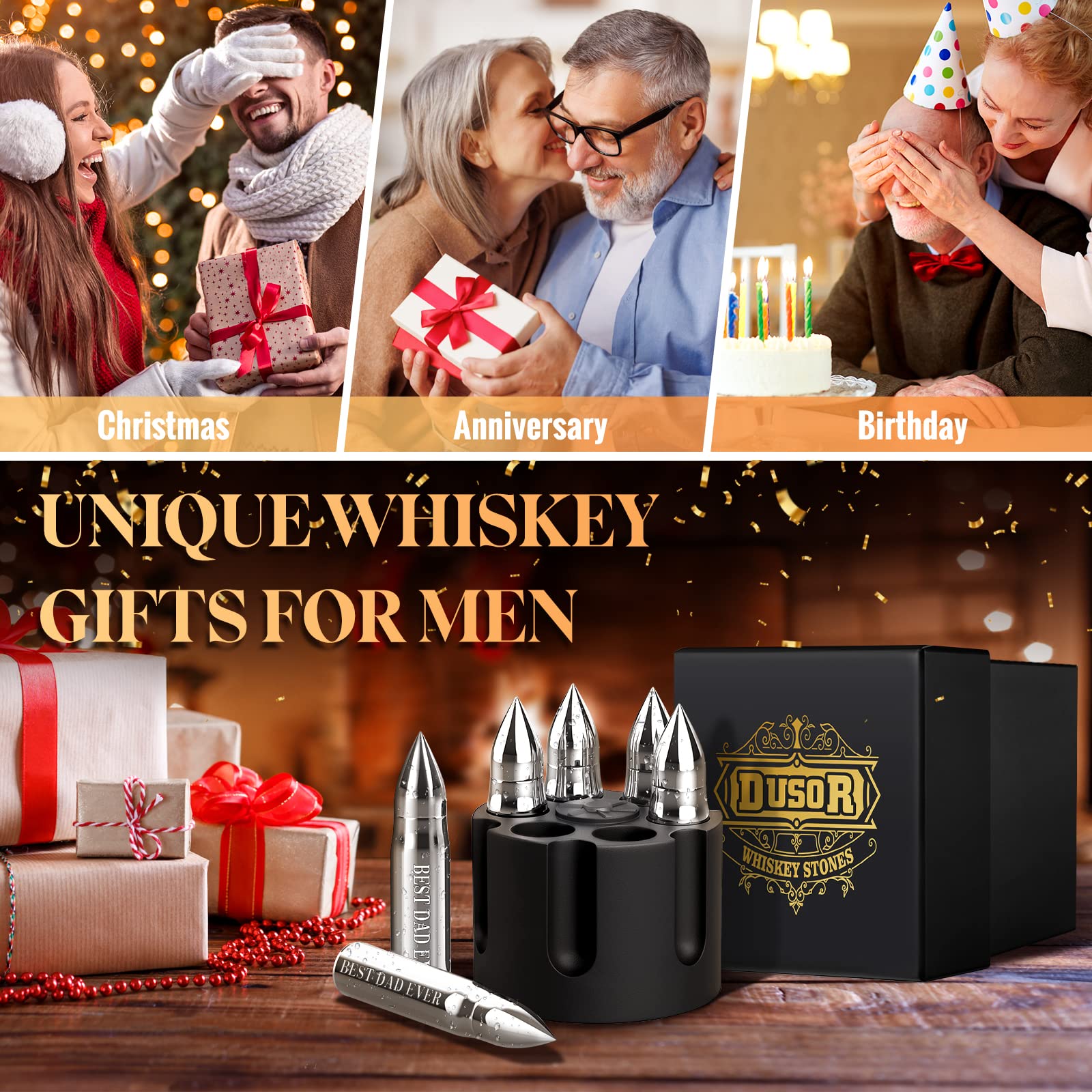 Gifts for Men, Whiskey Stones Gift Set and Universal Socket, Stuffers for Men, Christmas Gifts for Men, Dad, Him