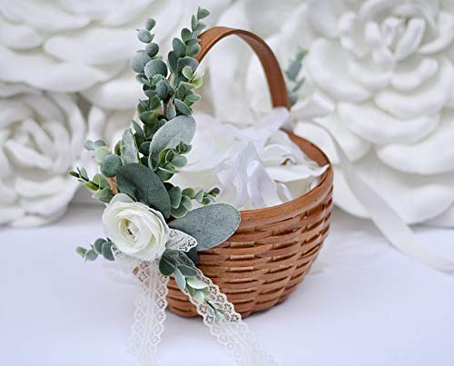 Willow Basket, Flower Girl Basket, Willow Flower Basket, Rustic Flower Girl Baskets, Decorated Basket, Wood Wedding Baskets, Flower Baskets (Pillow Personalized)