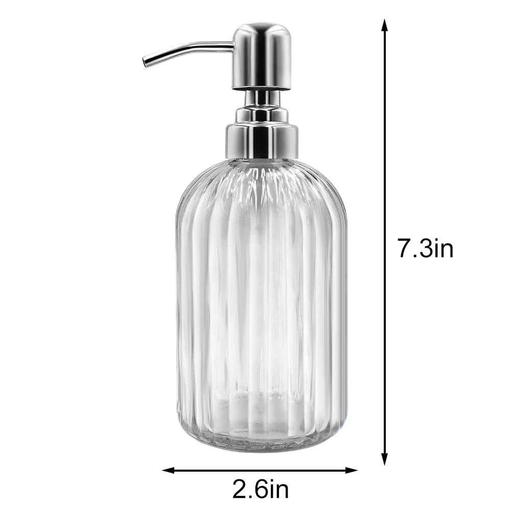 Soap Dispenser - 2 Pack 14 Oz Glass Soap Dispenser with Rust Proof Stainless Steel Pump, Refillable Liquid Bottle Dispenser, Premium Hand Jar Dispenser for Bathroom, Kitchen, Countertop (Transparent)