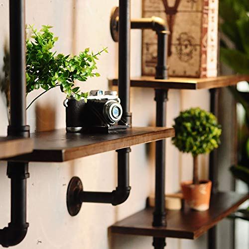 FOTEE Industrial Bookshelf Pipe Shelves 3 Tiers, Rustic Wood Shelf Wall Mounted, Metal Corner Hung Bracket Shelving Floating Shelves Home Decor Shelf,Black