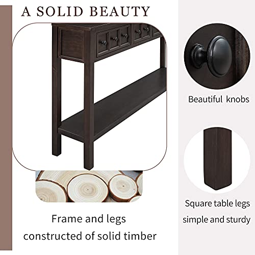HABITRIO Antique Entry Console Table with Storage Drawers, 60" Long Sofa Table with Two Different Size Drawers and Bottom Shelf for Storage, Living Room Narrow Sofa Entry Table, Entryway (Espresso)