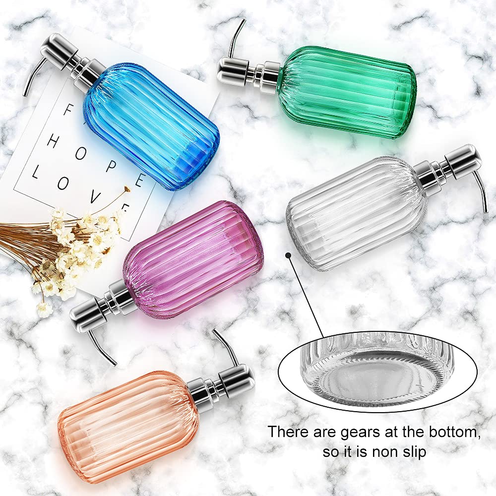 Soap Dispenser - 2 Pack 14 Oz Glass Soap Dispenser with Rust Proof Stainless Steel Pump, Refillable Liquid Bottle Dispenser, Premium Hand Jar Dispenser for Bathroom, Kitchen, Countertop (Transparent)