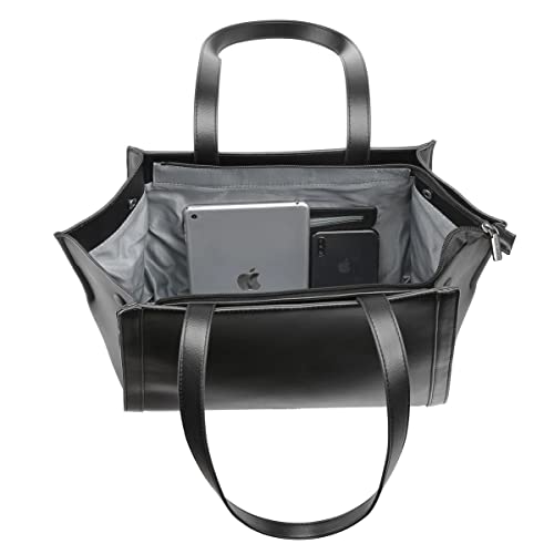 Pixie Mood Valentina 13.5 x 9 Vegan Leather Expandable Small Tote Bag, Black