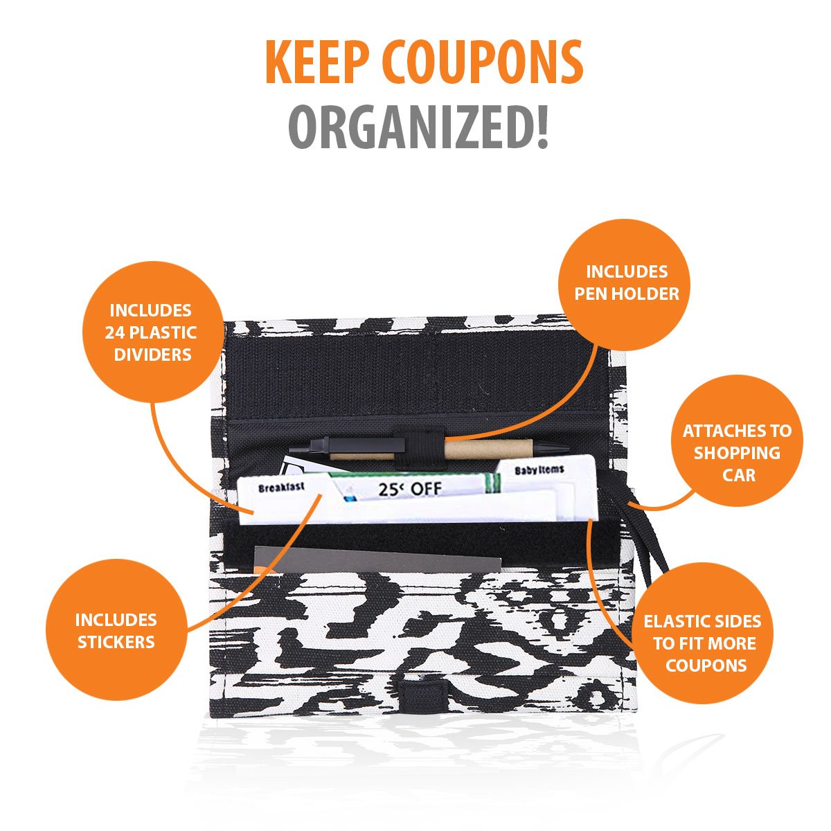 Modern Grocery Coupon Organizer - Wallet & Extreme Coupon Holder Set Includes 24 Plastic Coupon Cards Dividers and Stickers Material Canvas