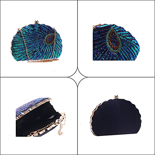 LIFEWISH Women's Unique Luxury Sequins Beaded Evening Bag Wedding Bridal Party Prom Clutch Purse tote Handbag(Peacock blue) (style G)