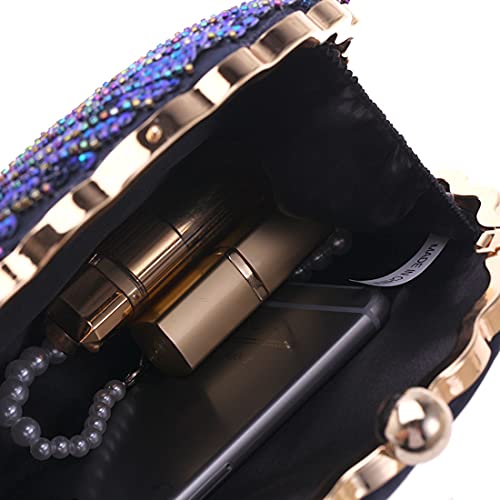 LIFEWISH Women's Unique Luxury Sequins Beaded Evening Bag Wedding Bridal Party Prom Clutch Purse tote Handbag(Peacock blue) (style G)