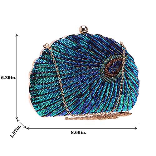 LIFEWISH Women's Unique Luxury Sequins Beaded Evening Bag Wedding Bridal Party Prom Clutch Purse tote Handbag(Peacock blue) (style G)