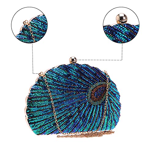 LIFEWISH Women's Unique Luxury Sequins Beaded Evening Bag Wedding Bridal Party Prom Clutch Purse tote Handbag(Peacock blue) (style G)