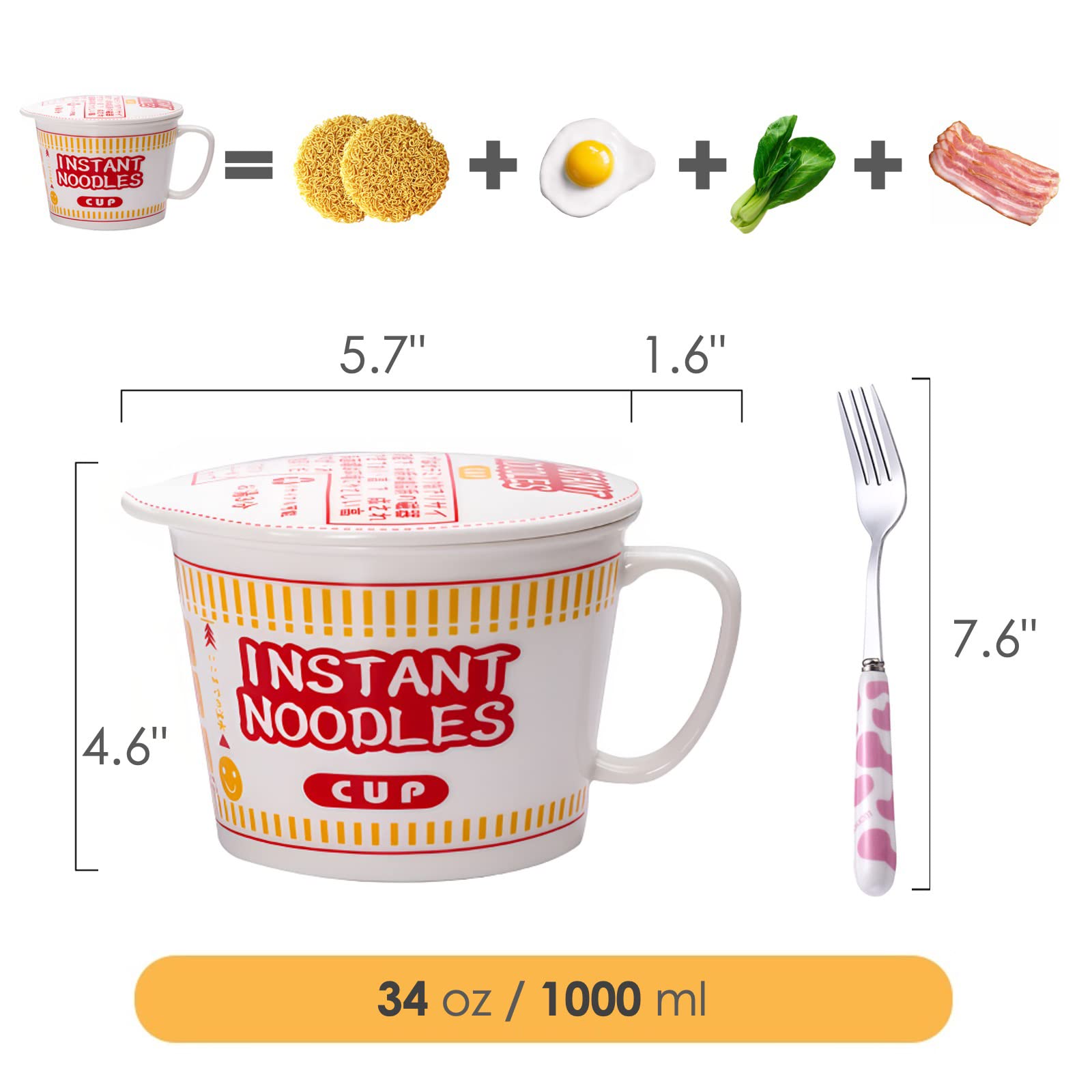 34 OZ Ceramic Ramen Bowl with Lid Instant Ramen Noodle Bowl Large Soup Bowl with Handle, Ramen Lovers Gift, Red
