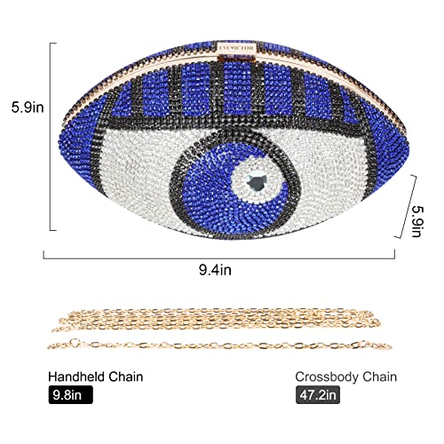 Evevictor Football Shaped Rhinestone Evening Clutch Purse Crystal Shoulder Bag Bling Party Handbag